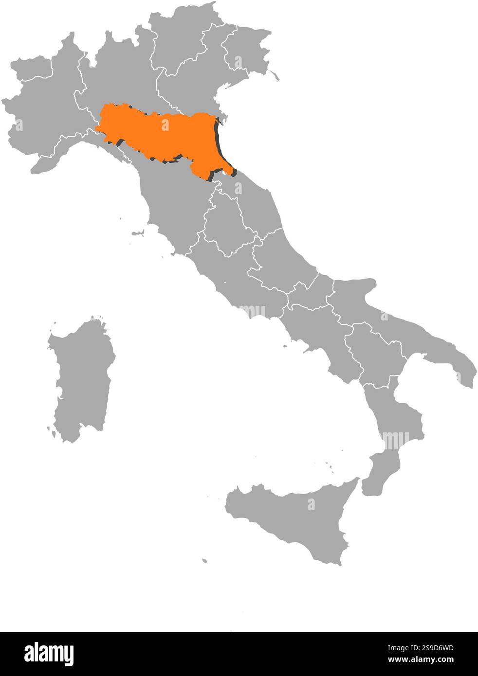 Map of Italy with the provinces, Emilia-Romagna is highlighted by orange Stock Vector Image ...