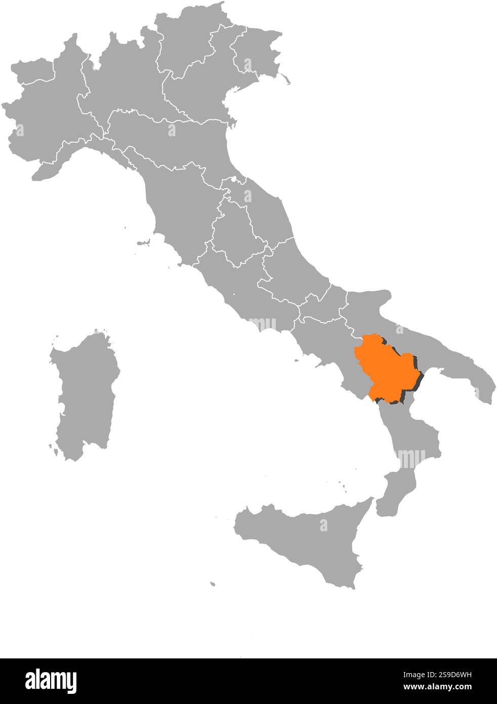 Map of Italy with the provinces, Basilicata is highlighted by orange ...