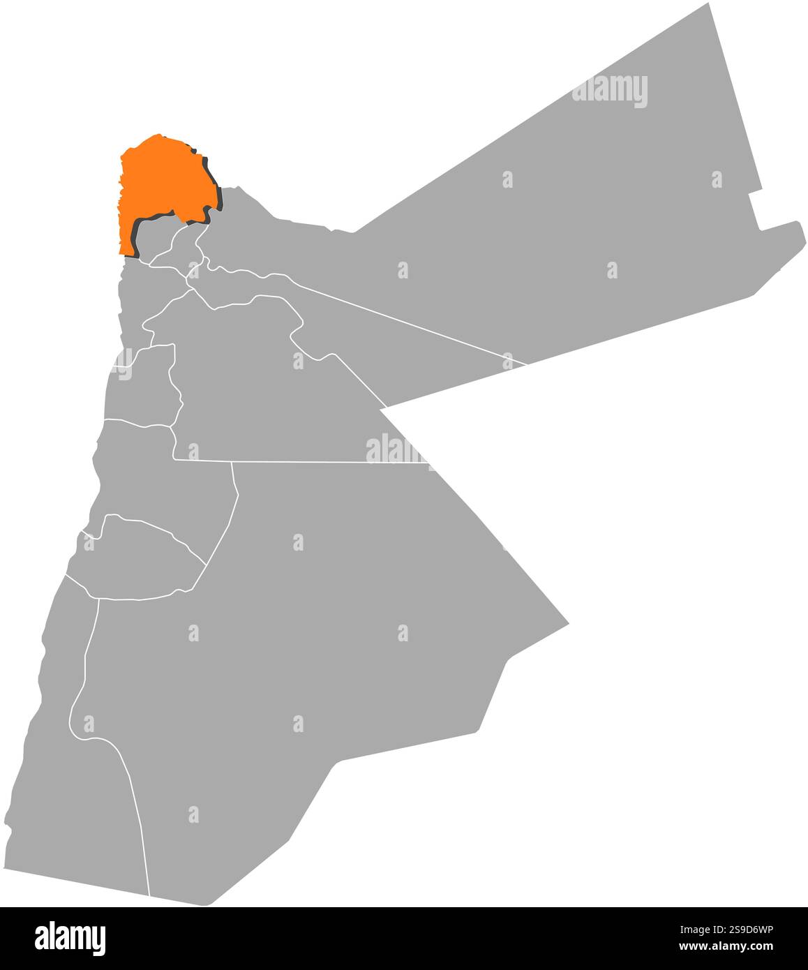 Map of Jordan with the provinces, Irbid is highlighted by orange Stock ...