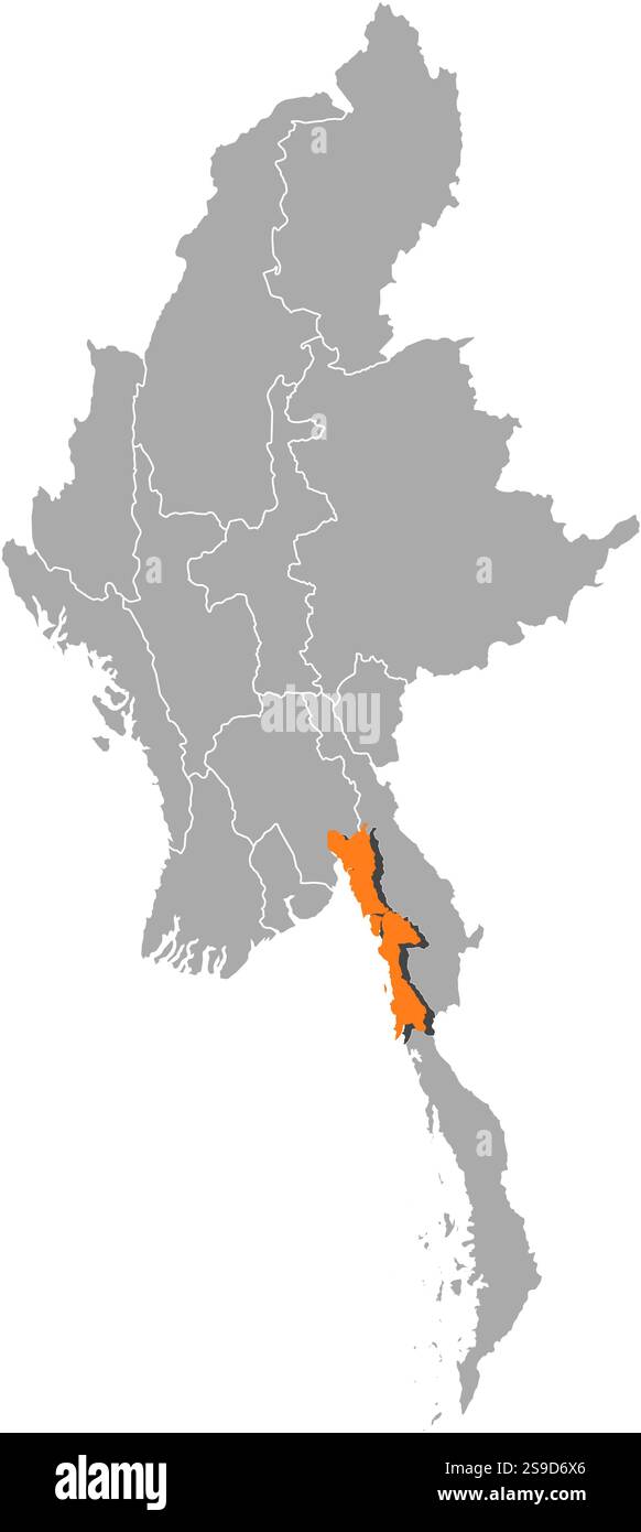 Map of Myanmar with the provinces, Mon is highlighted by orange Stock Vector Image & Art - Alamy