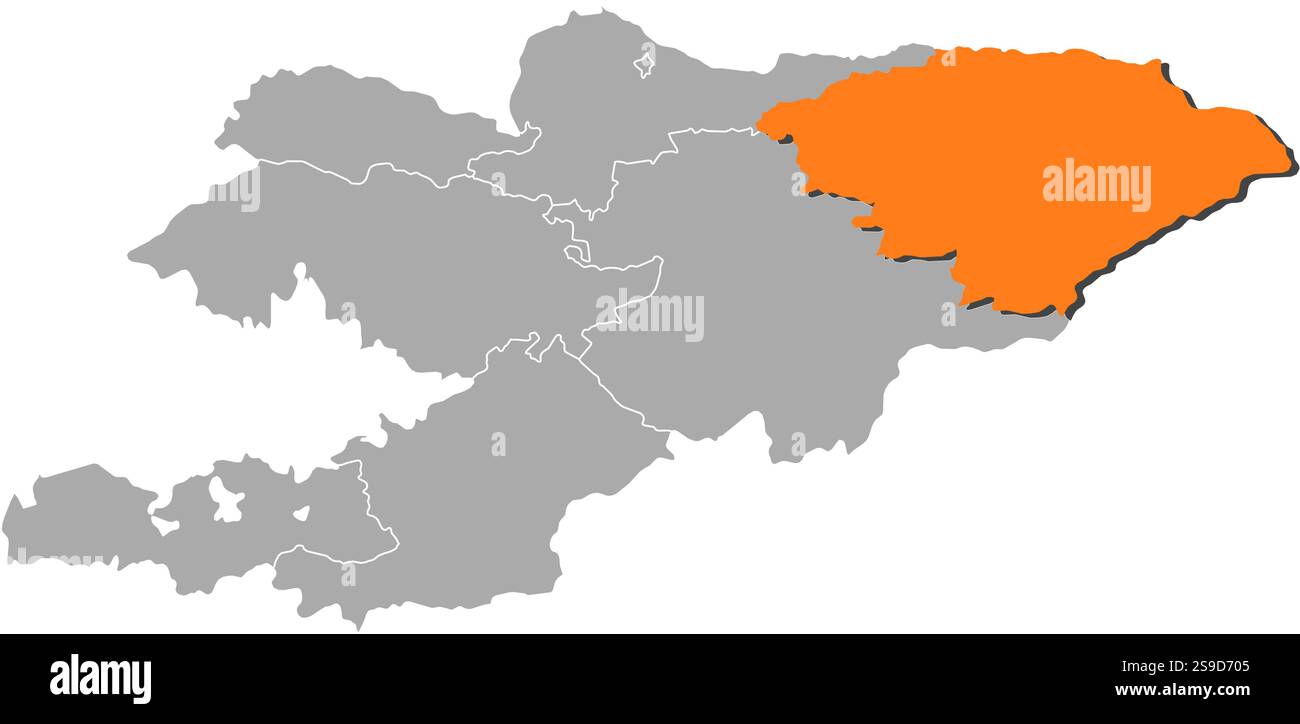 Map of Kyrgyzstan with the provinces, Issyk Kul is highlighted by ...