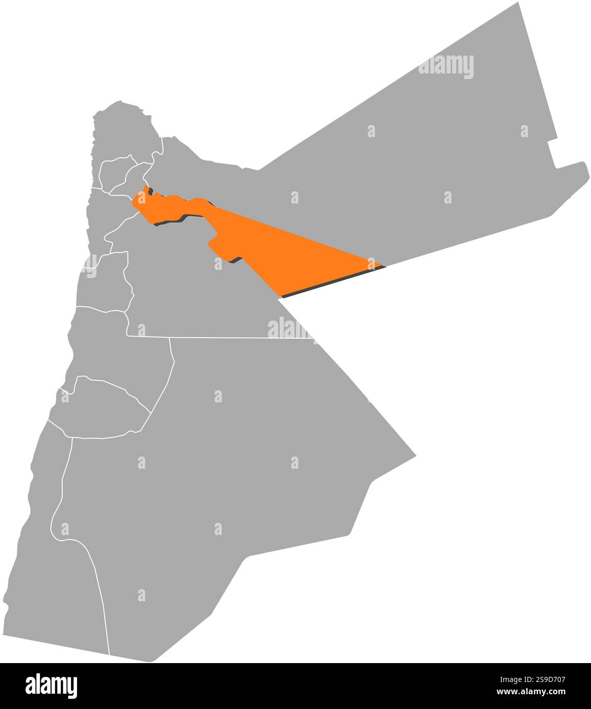 Map of Jordan with the provinces, Zarqa is highlighted by orange Stock ...