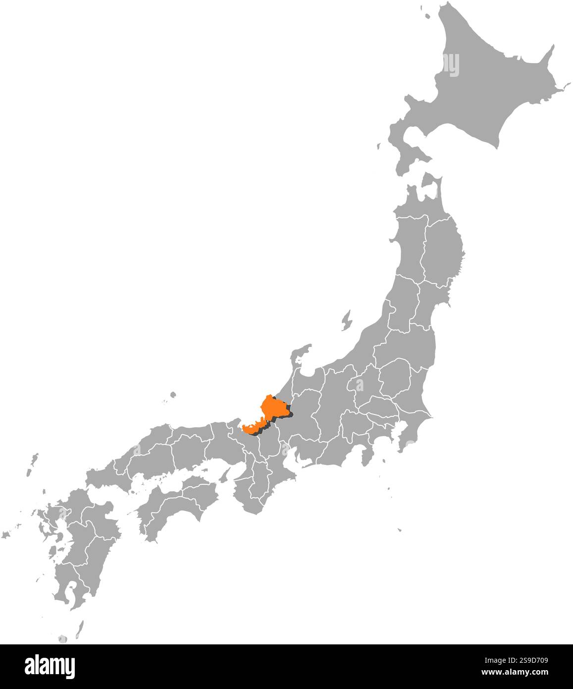 Map of Japan with the provinces, Fukui is highlighted by orange Stock ...