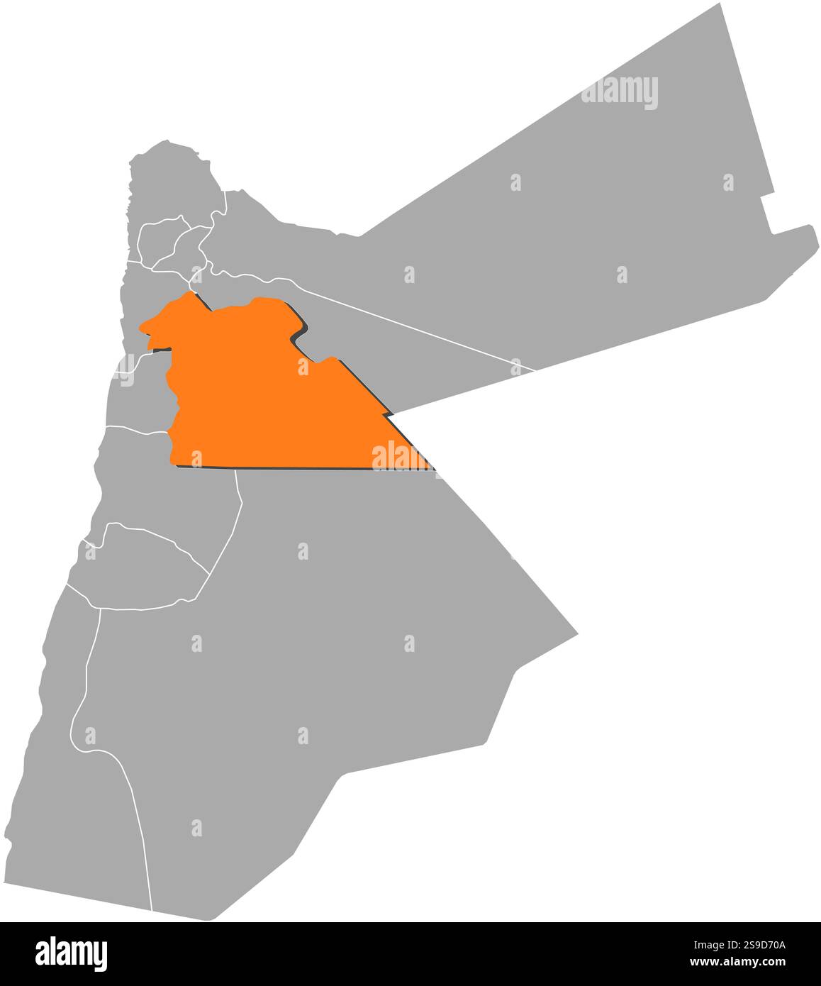 Map of Jordan with the provinces, Amman is highlighted by orange Stock ...