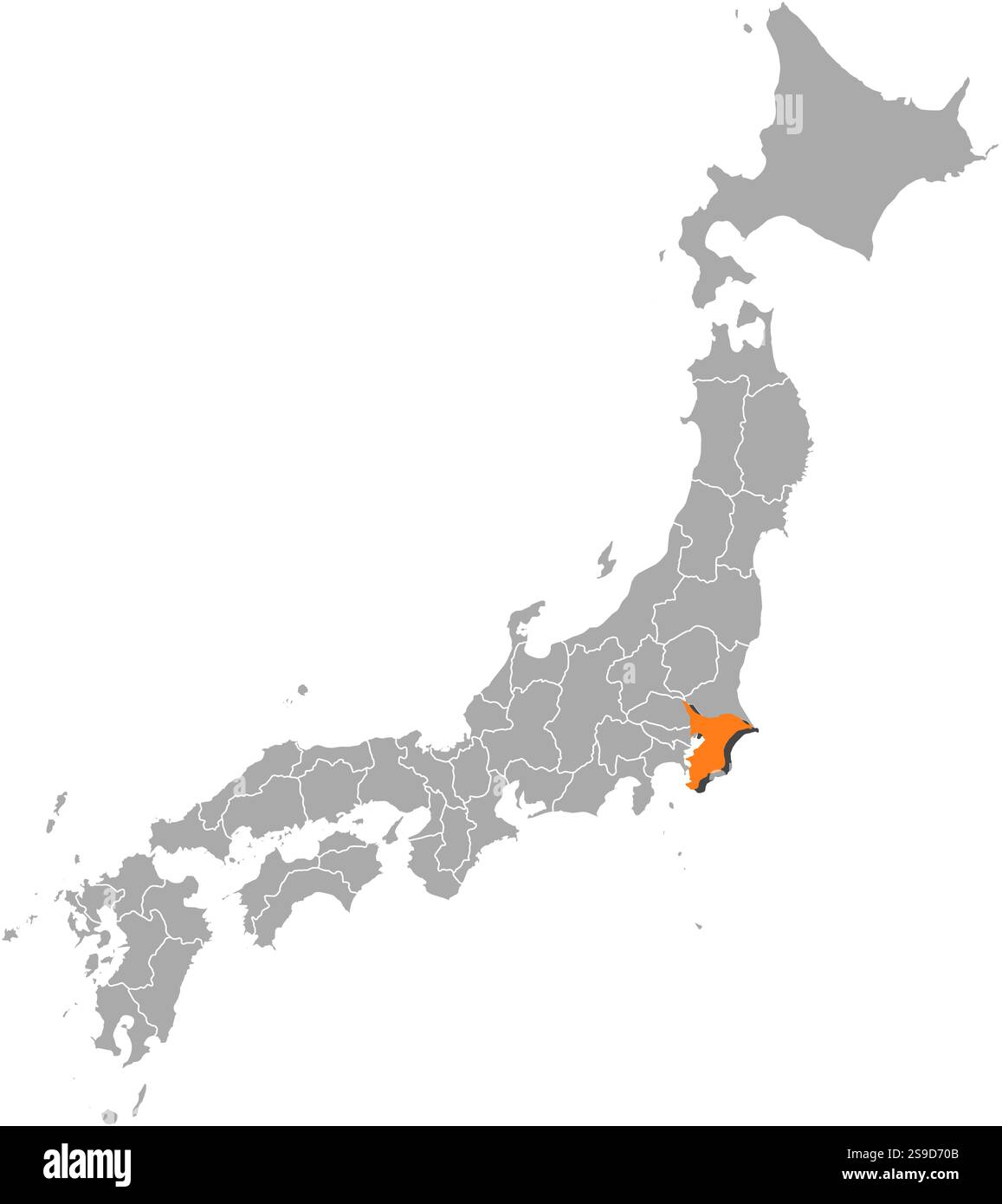 Map of Japan with the provinces, Chiba is highlighted by orange Stock ...