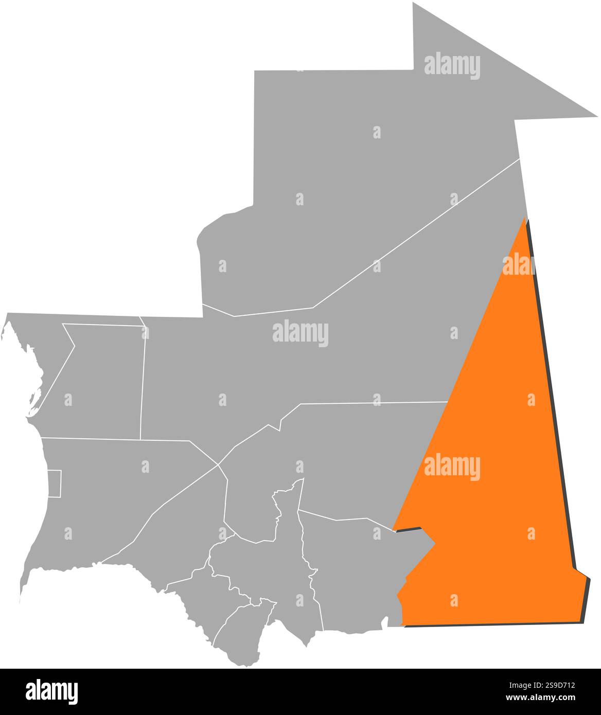 Map of Mauritania with the provinces, Hodh Ech Chargui is highlighted ...