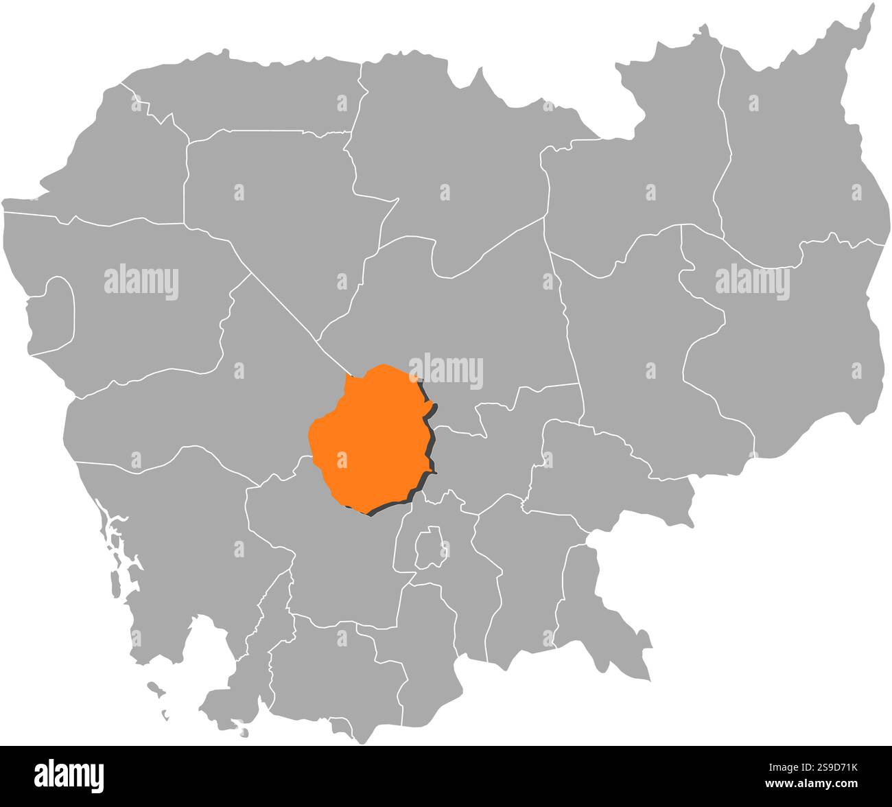 Map of Cambodia with the provinces, Kampong Chhnang is highlighted by ...