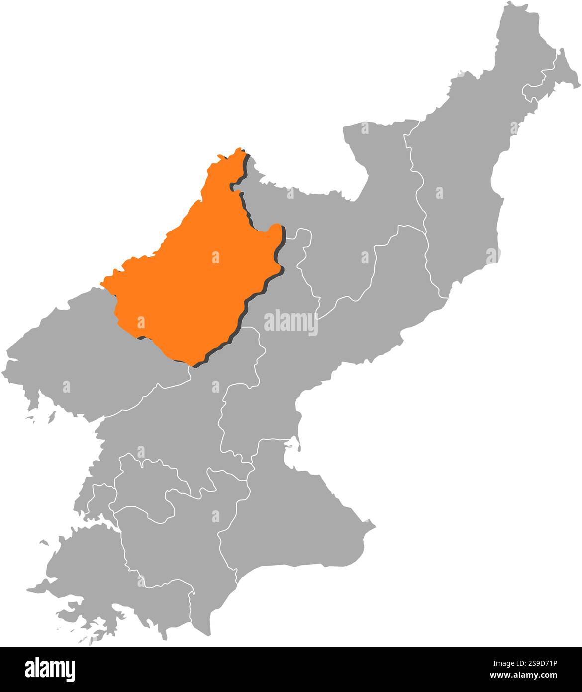 Map of North Korea with the provinces, Chagang is highlighted by orange ...