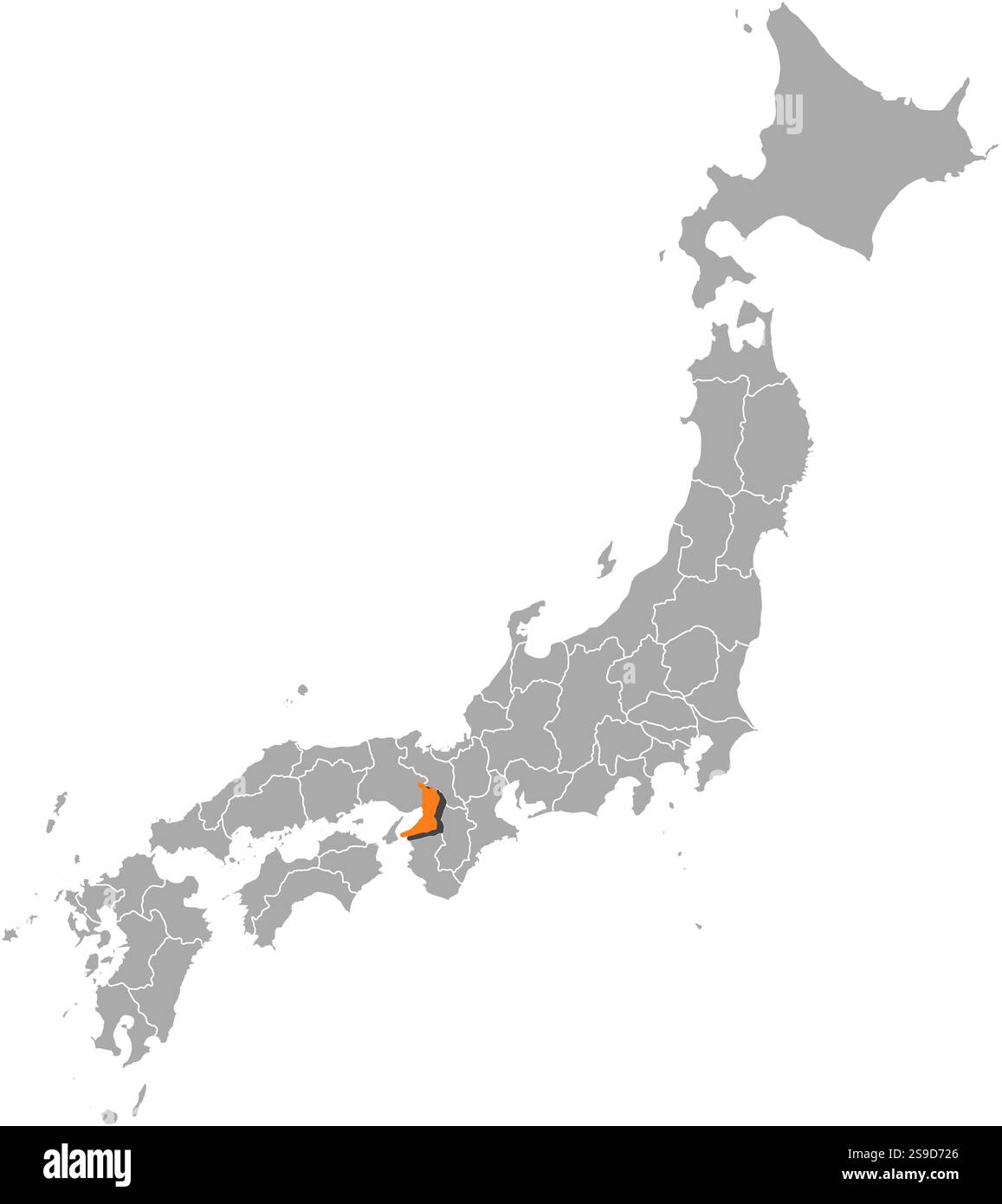 Map of Japan with the provinces, Osaka is highlighted by orange Stock ...