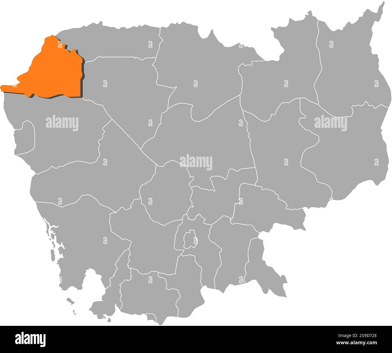 Map of Cambodia with the provinces, Banteay Meanchey is highlighted by ...