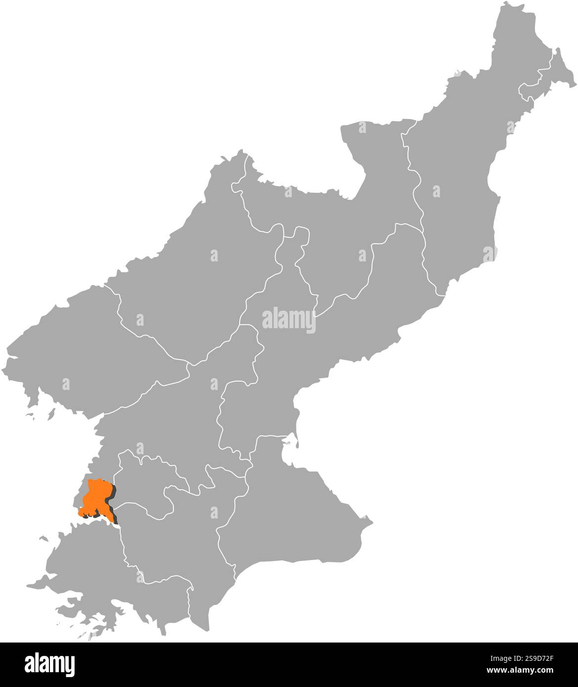 Map of North Korea with the provinces, Nampo is highlighted by orange ...