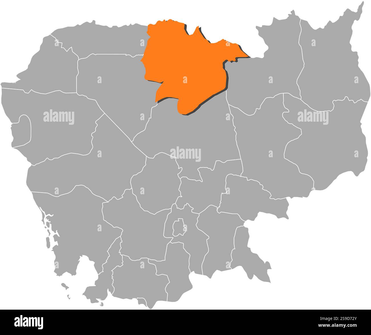Map of Cambodia with the provinces, Preah Vihear is highlighted by ...