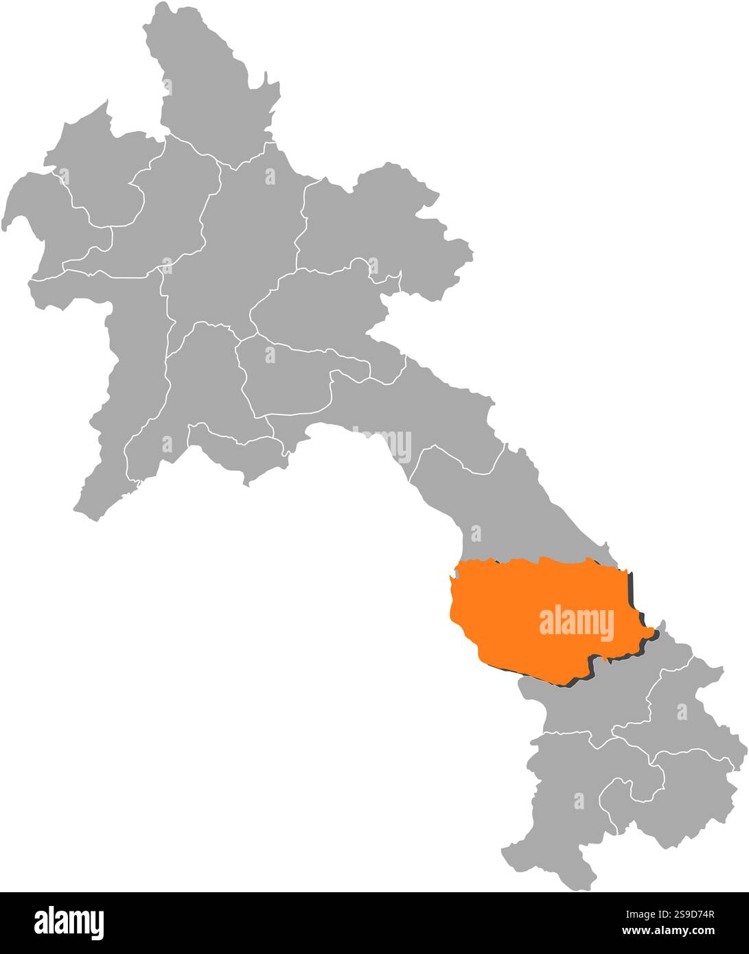 Map of Laos with the provinces, Savannakhet is highlighted by orange ...