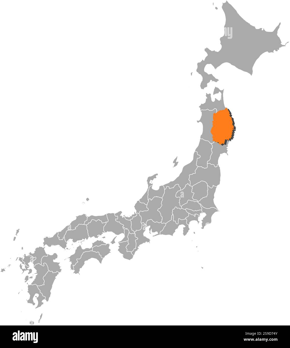 Map of Japan with the provinces, Iwate is highlighted by orange Stock ...