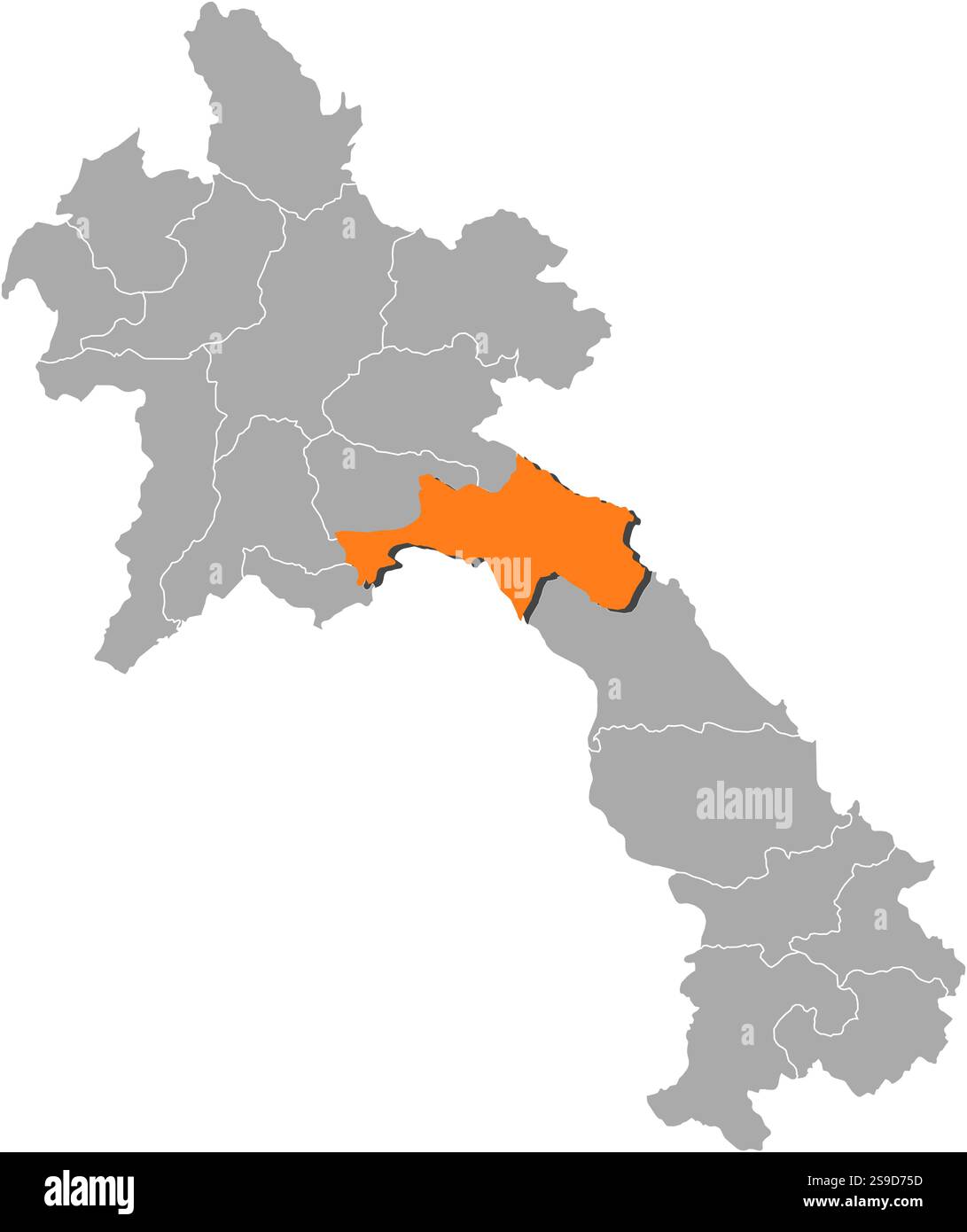 Map of Laos with the provinces, Bolikhamsai is highlighted by orange ...