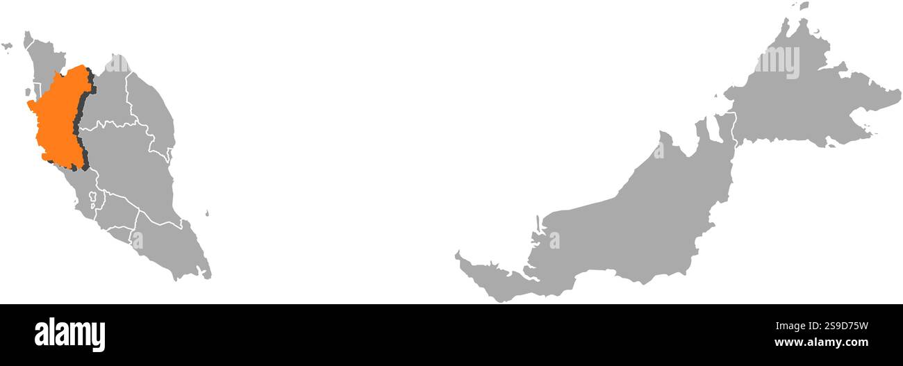 Map of Malaysia with the provinces, Perak Darul Ridzuan is highlighted ...