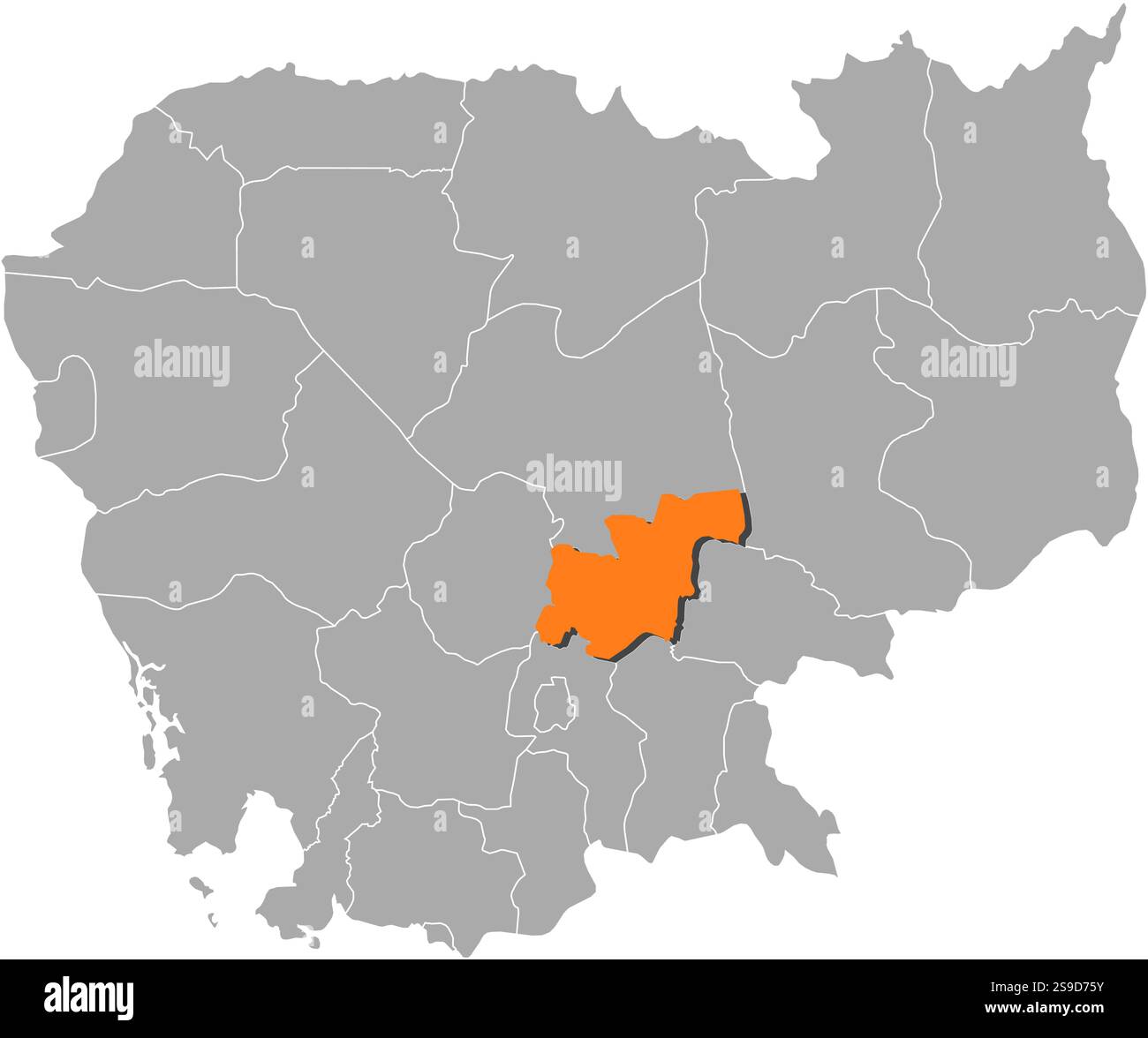 Map of Cambodia with the provinces, Kampong Cham is highlighted by orange Stock Vector Image ...