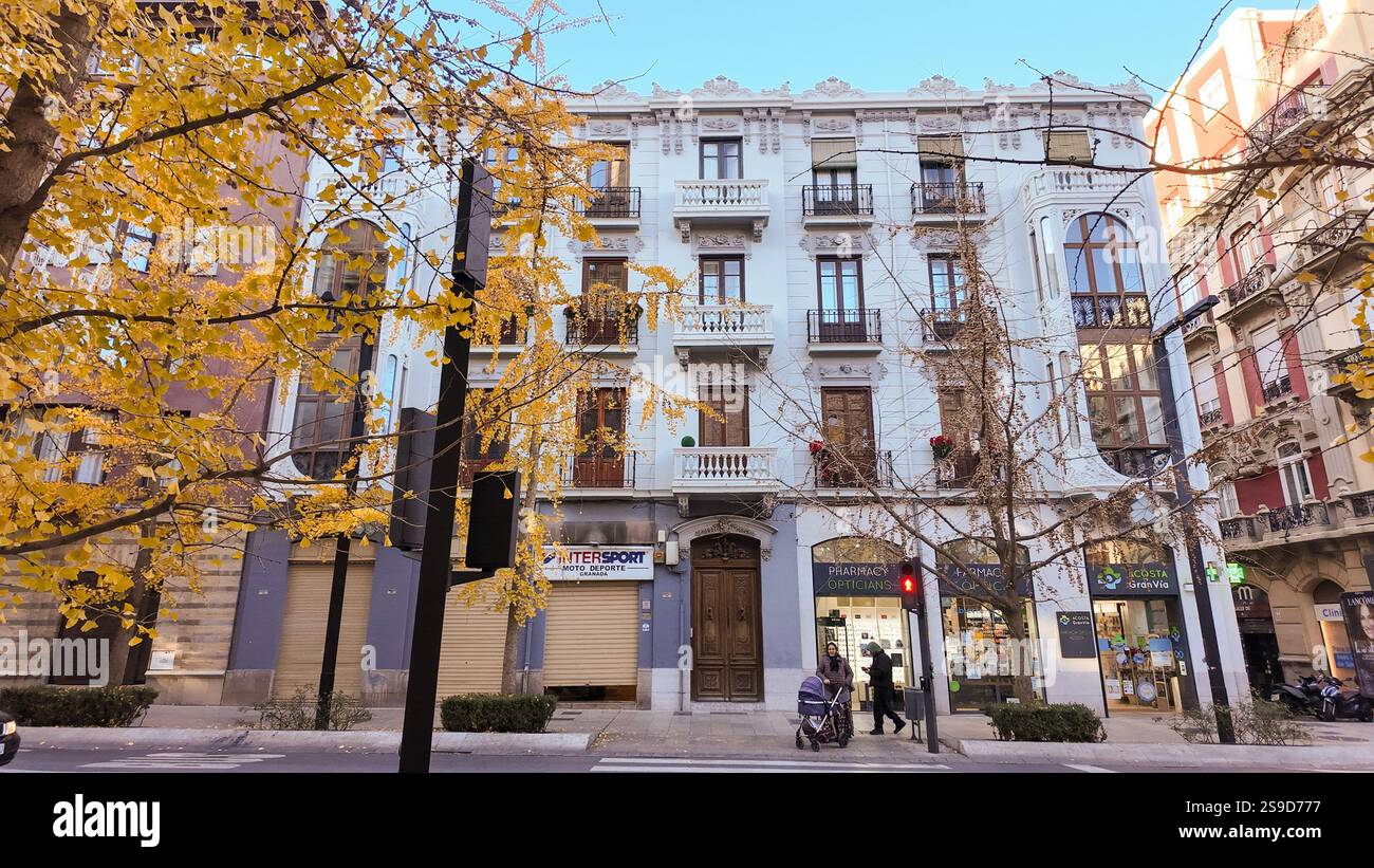 historic building facade on gran via de colon, granada, spain Stock ...