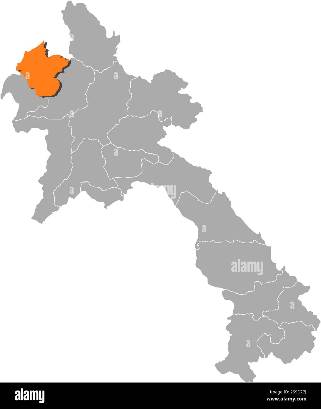 Map of Laos with the provinces, Luang Namtha is highlighted by orange ...