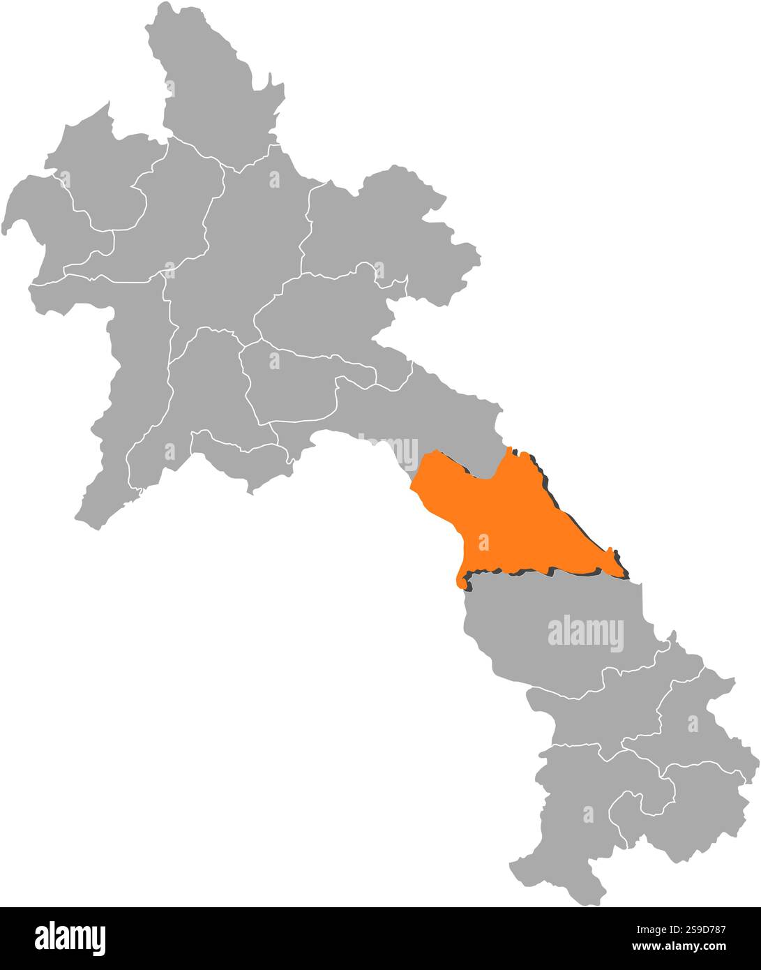 Map of Laos with the provinces, Khammouane is highlighted by orange ...