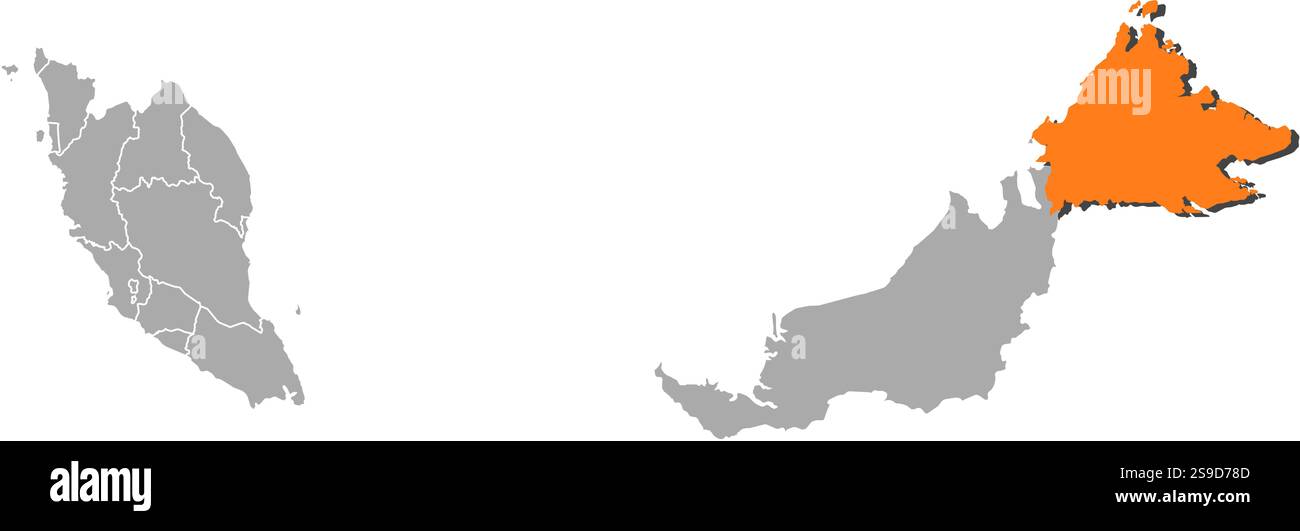 Map of Malaysia with the provinces, Sabah is highlighted by orange ...