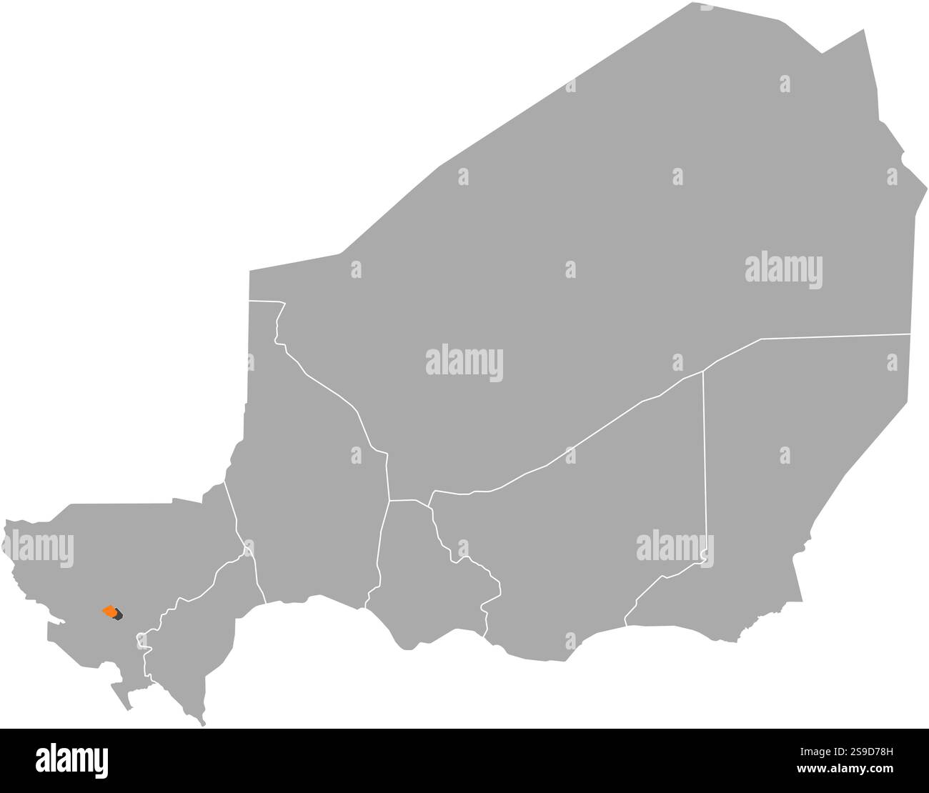 Map of Niger with the provinces, Niamey is highlighted by orange Stock ...