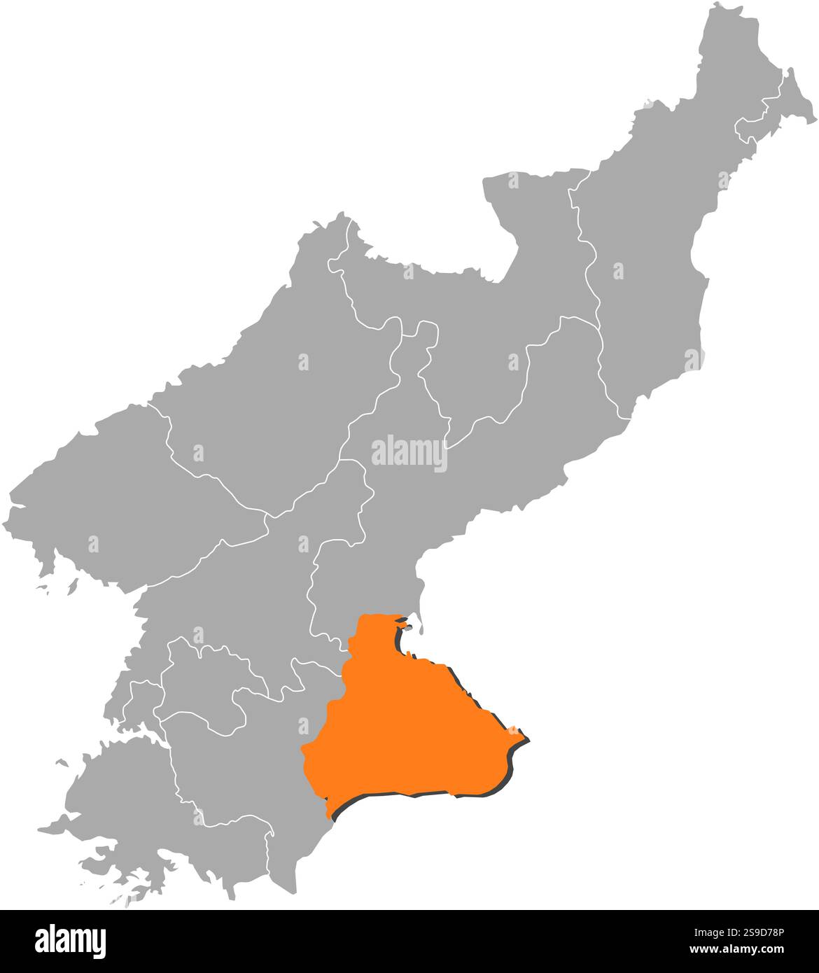 Map of North Korea with the provinces, Kangwon is highlighted by orange ...