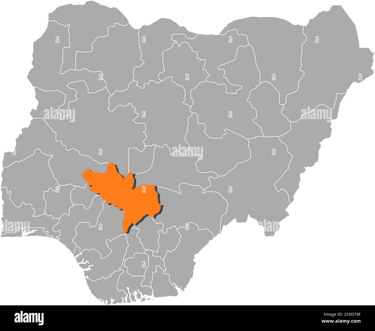 Map of Nigeria with the provinces, Kogi is highlighted by orange Stock ...