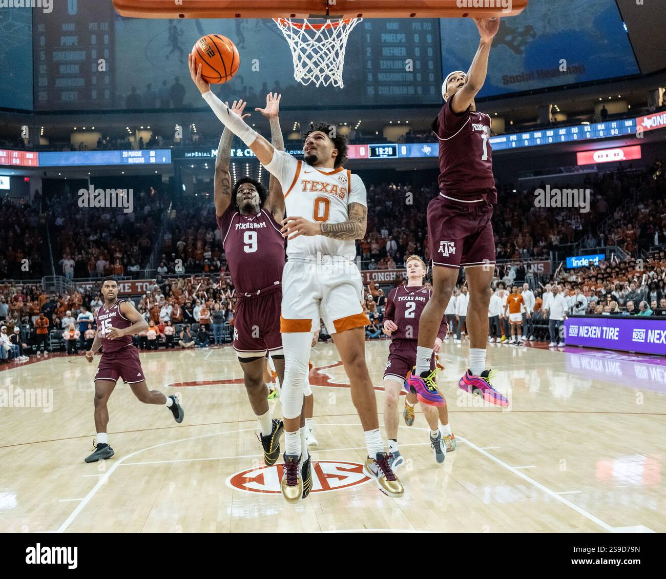 Jan 25, 2025. Jordan Pope (0) of the Texas Longhorns in action vs the ...