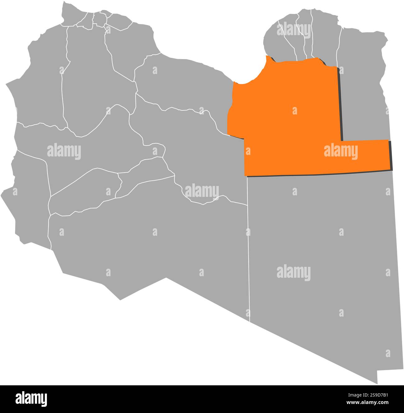 Map of Libya with the provinces, Al Wahat is highlighted by orange ...