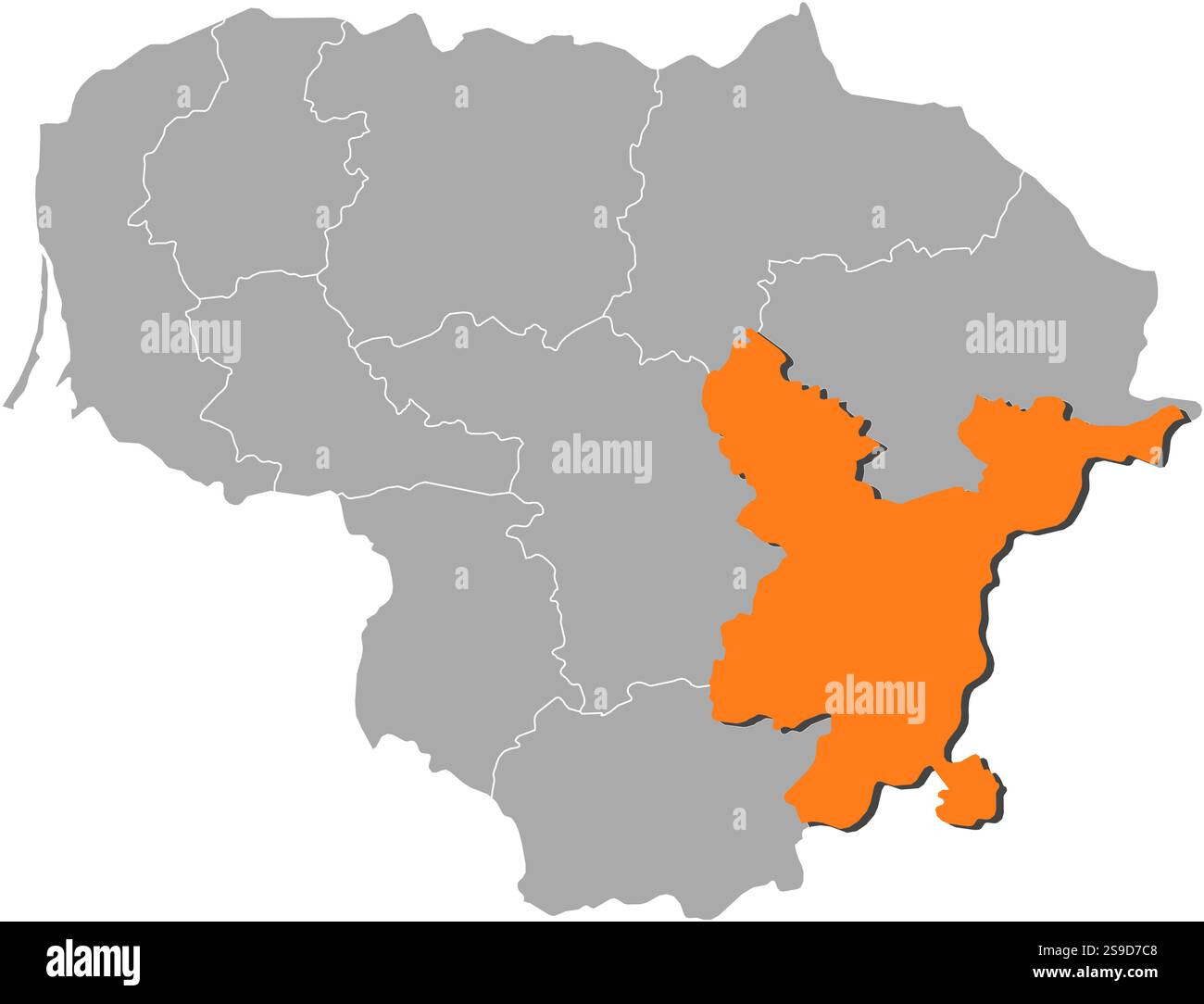 Map of Lithuania with the provinces, Vilnius is highlighted by orange ...