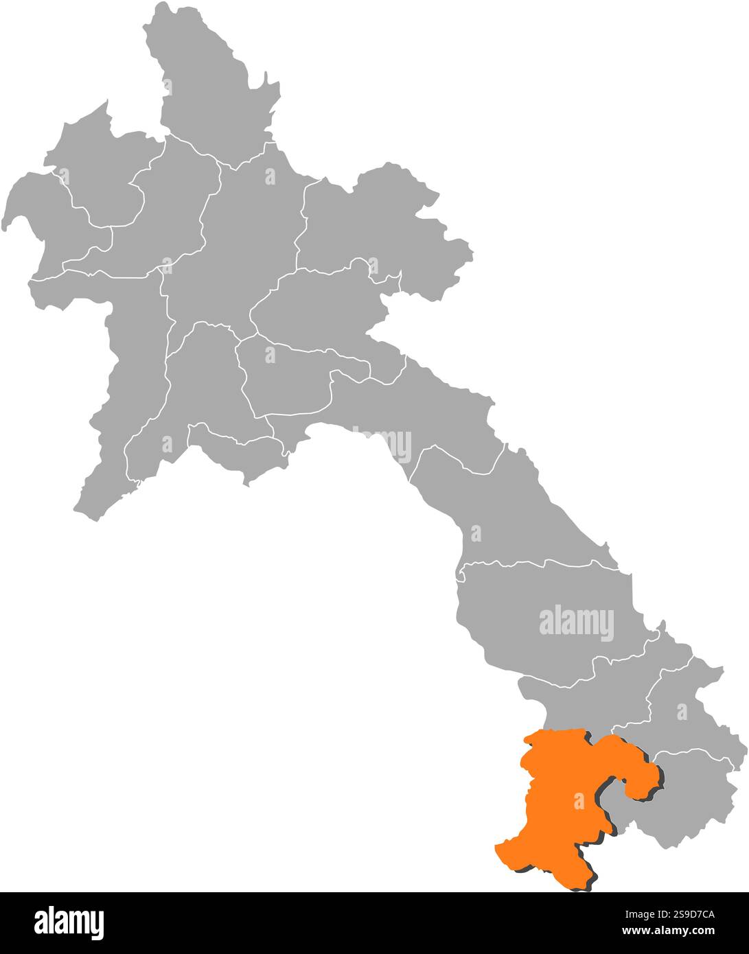 Map of Laos with the provinces, Champasak is highlighted by orange ...