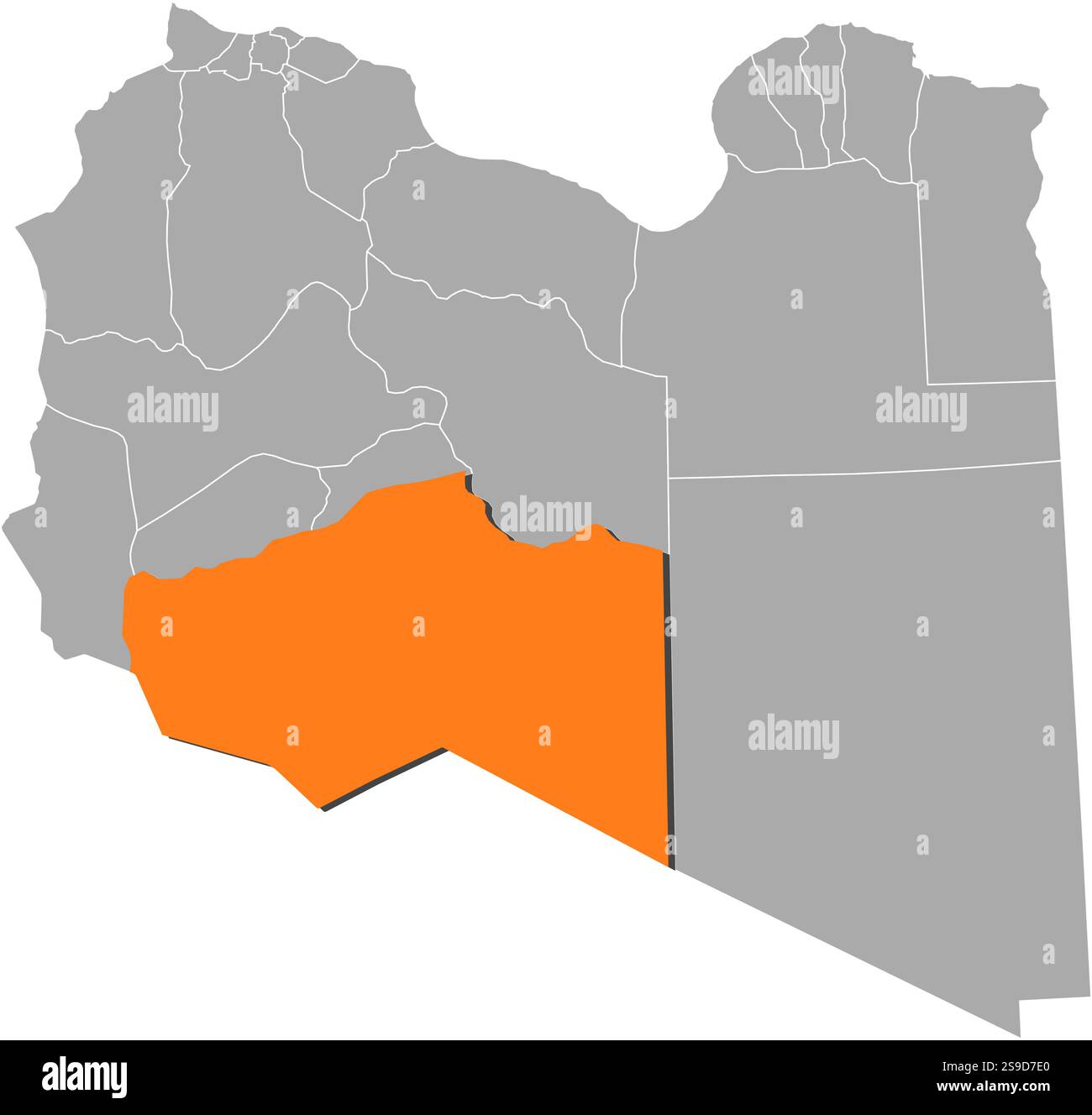 Map of Libya with the provinces, Murzuq is highlighted by orange Stock ...