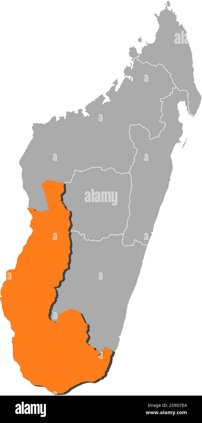 Map of Madagascar with the provinces, Toliara is highlighted by orange Stock Vector Image & Art ...