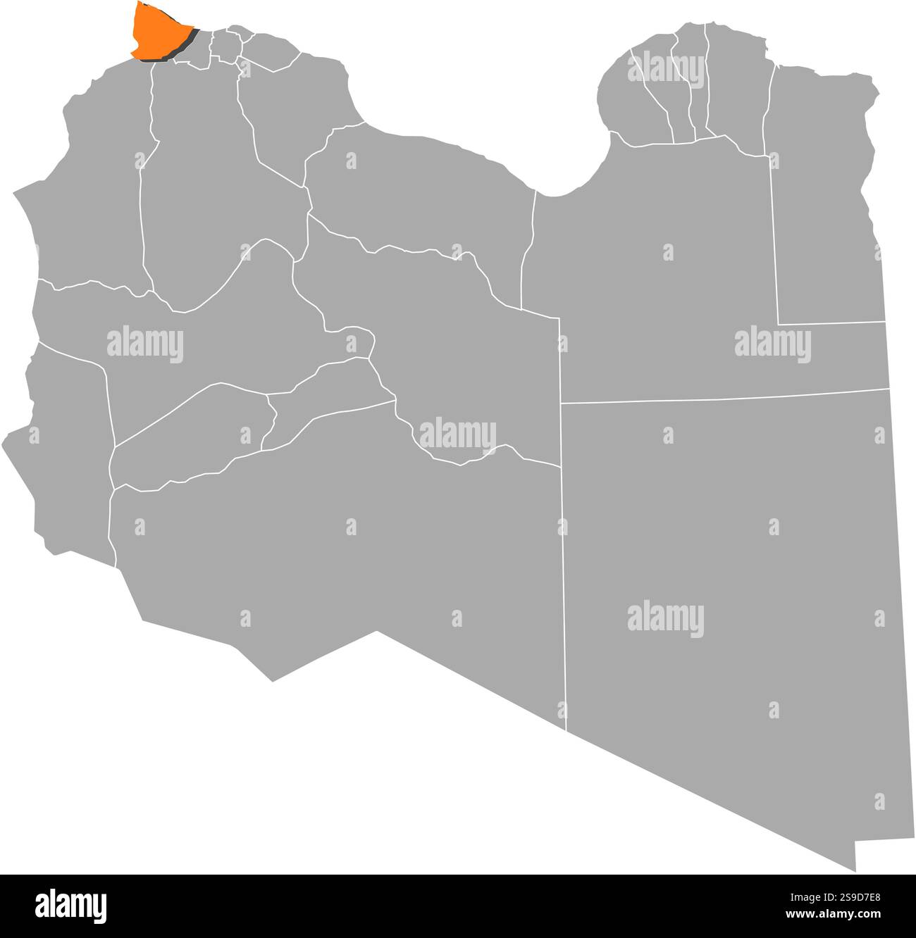 Map of Libya with the provinces, Nuqat al Khams is highlighted by ...
