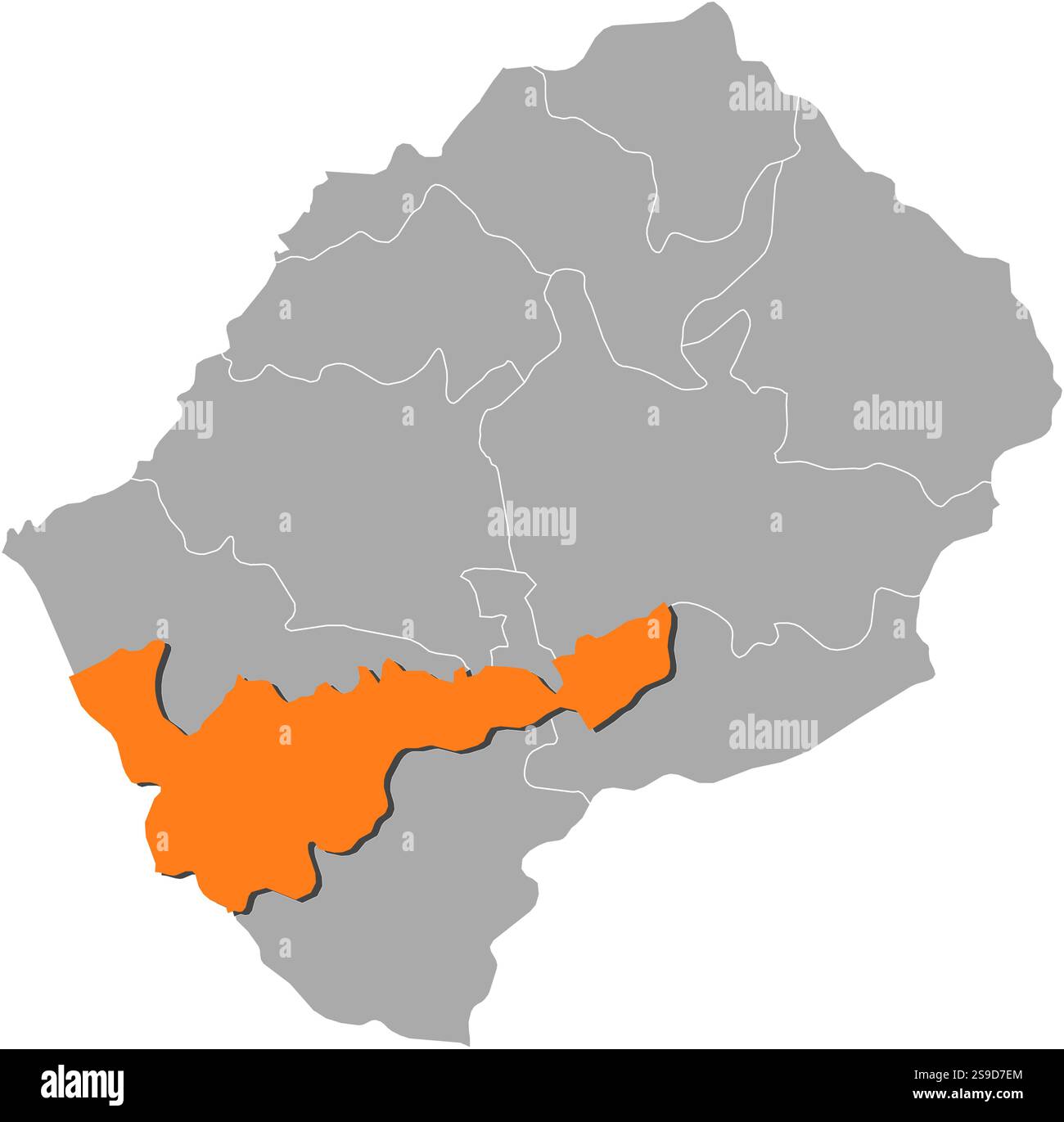 Map of Lesotho with the provinces, Mohale's Hoek is highlighted by ...