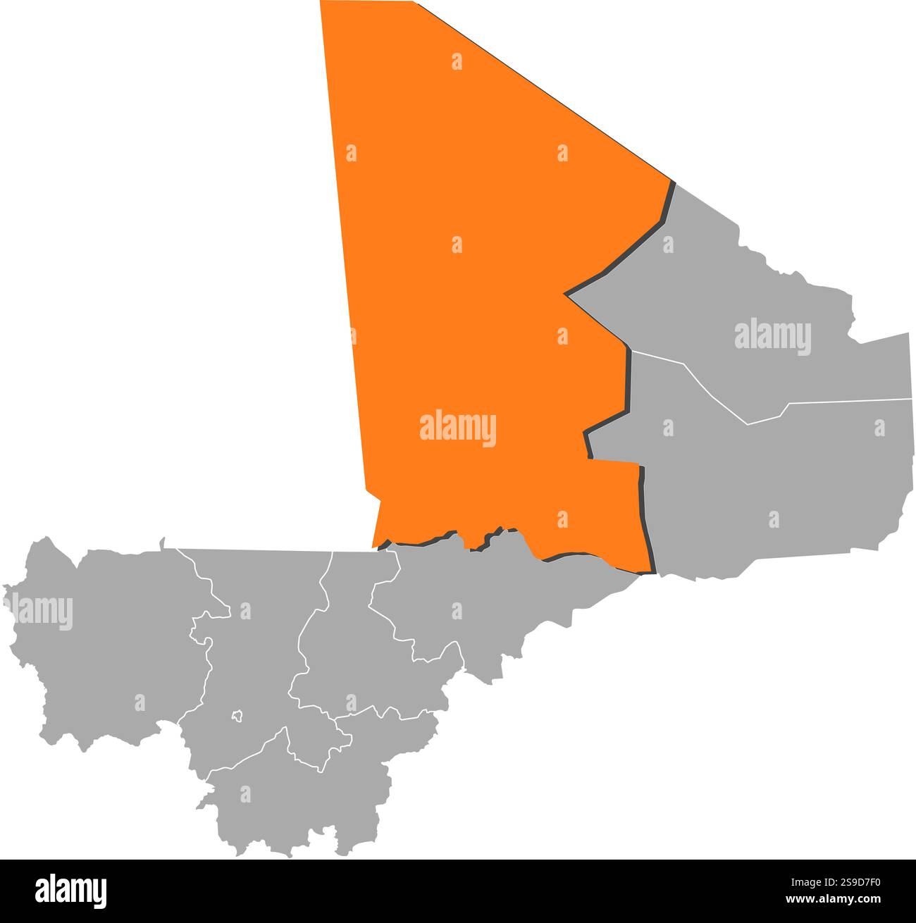 Map of Mali with the provinces, Tombouctou is highlighted by orange ...