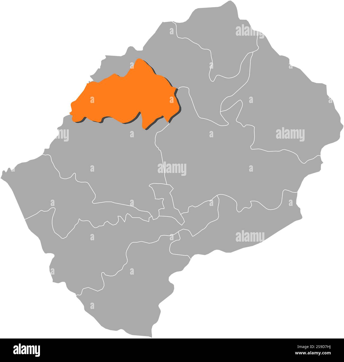 Map of Lesotho with the provinces, Berea is highlighted by orange Stock ...