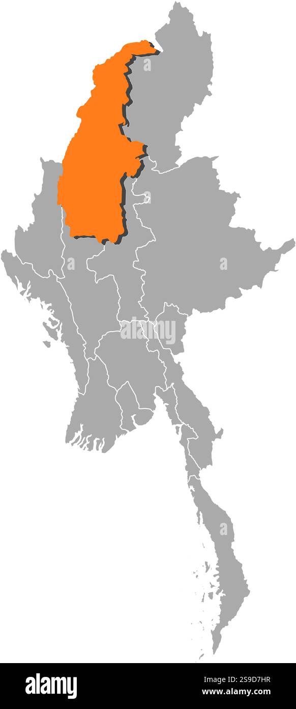 Map of Myanmar with the provinces, Sagaing is highlighted by orange Stock Vector Image & Art - Alamy