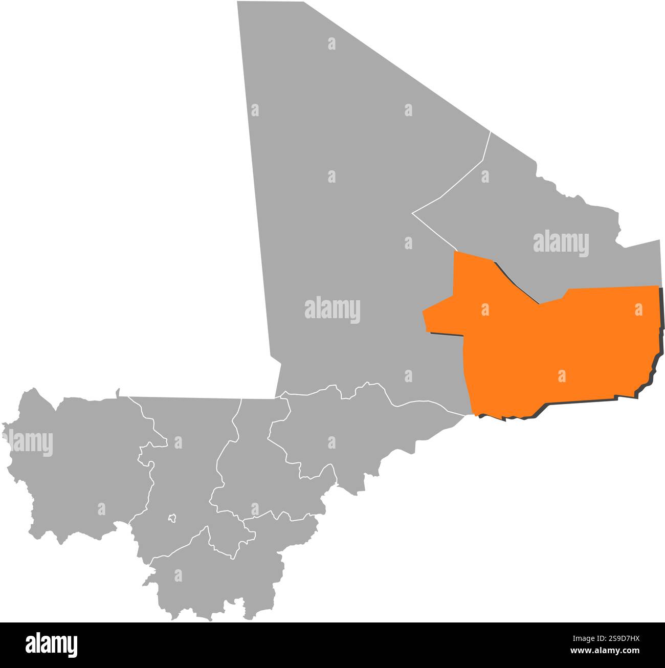 Map of Mali with the provinces, Gao is highlighted by orange Stock ...