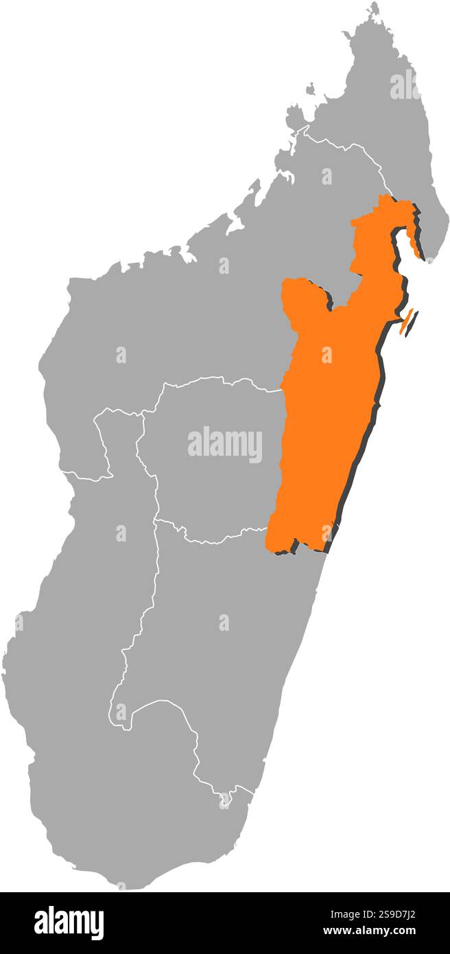 Map of Madagascar with the provinces, Toamasina is highlighted by ...