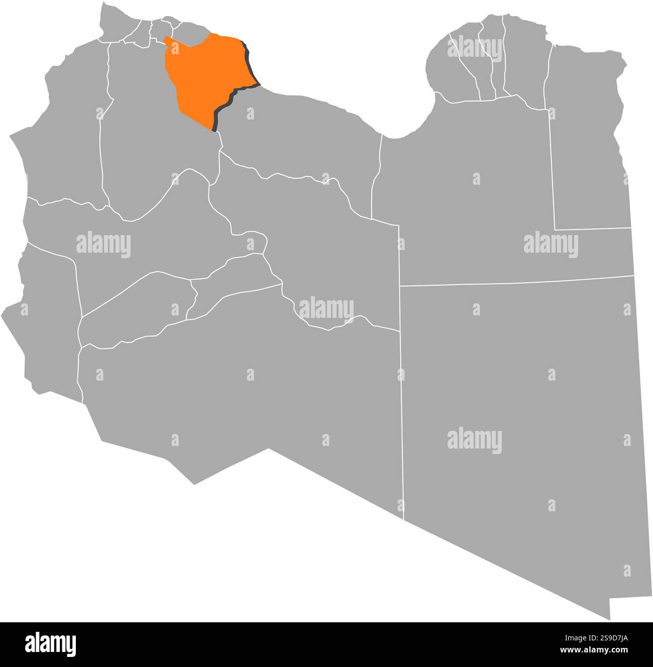 Map of Libya with the provinces, Misrata is highlighted by orange Stock ...