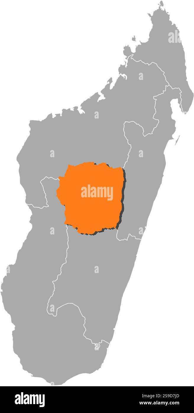 Map of Madagascar with the provinces, Antananarivo is highlighted by ...