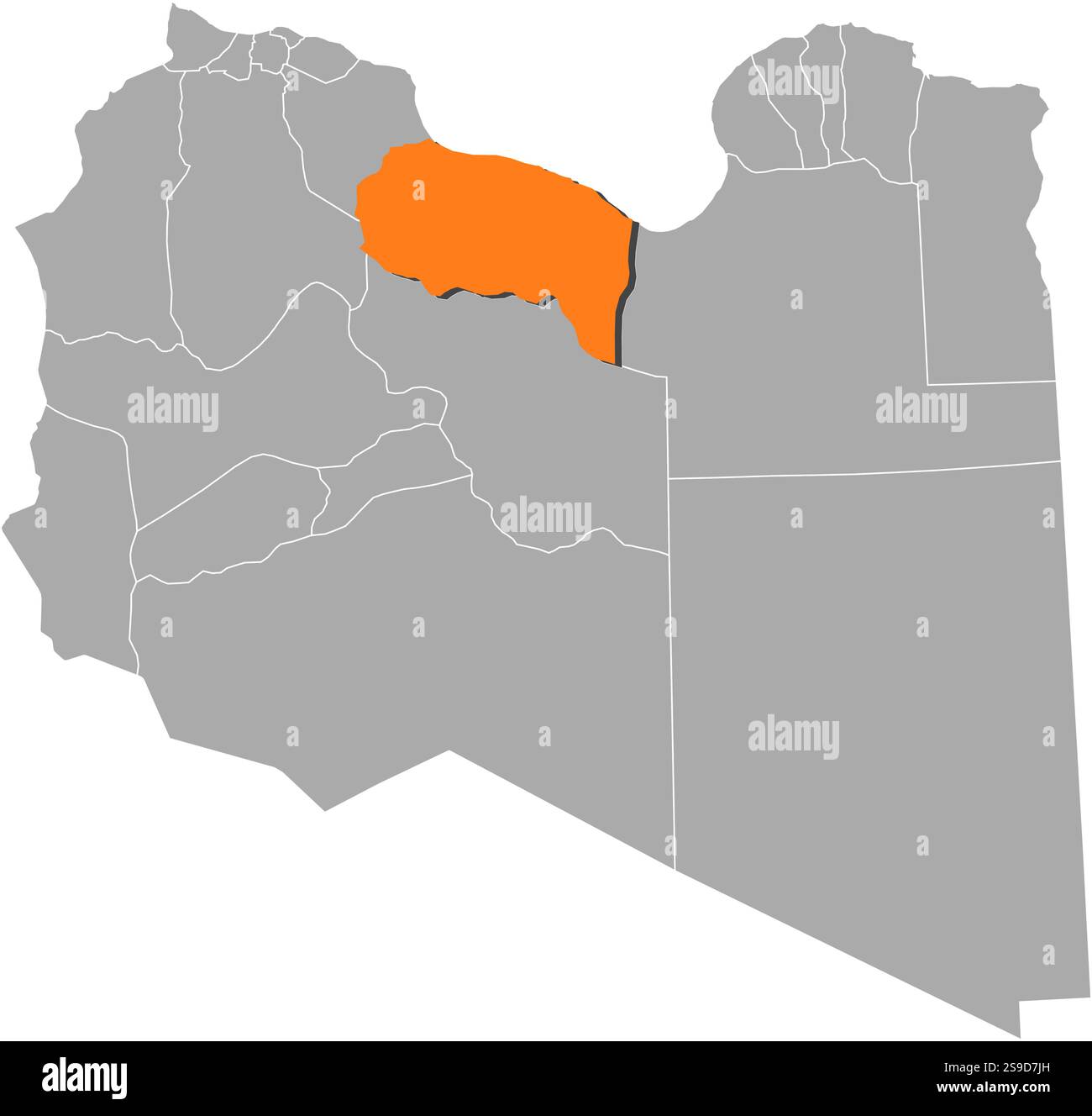 Map of Libya with the provinces, Sirte is highlighted by orange Stock ...