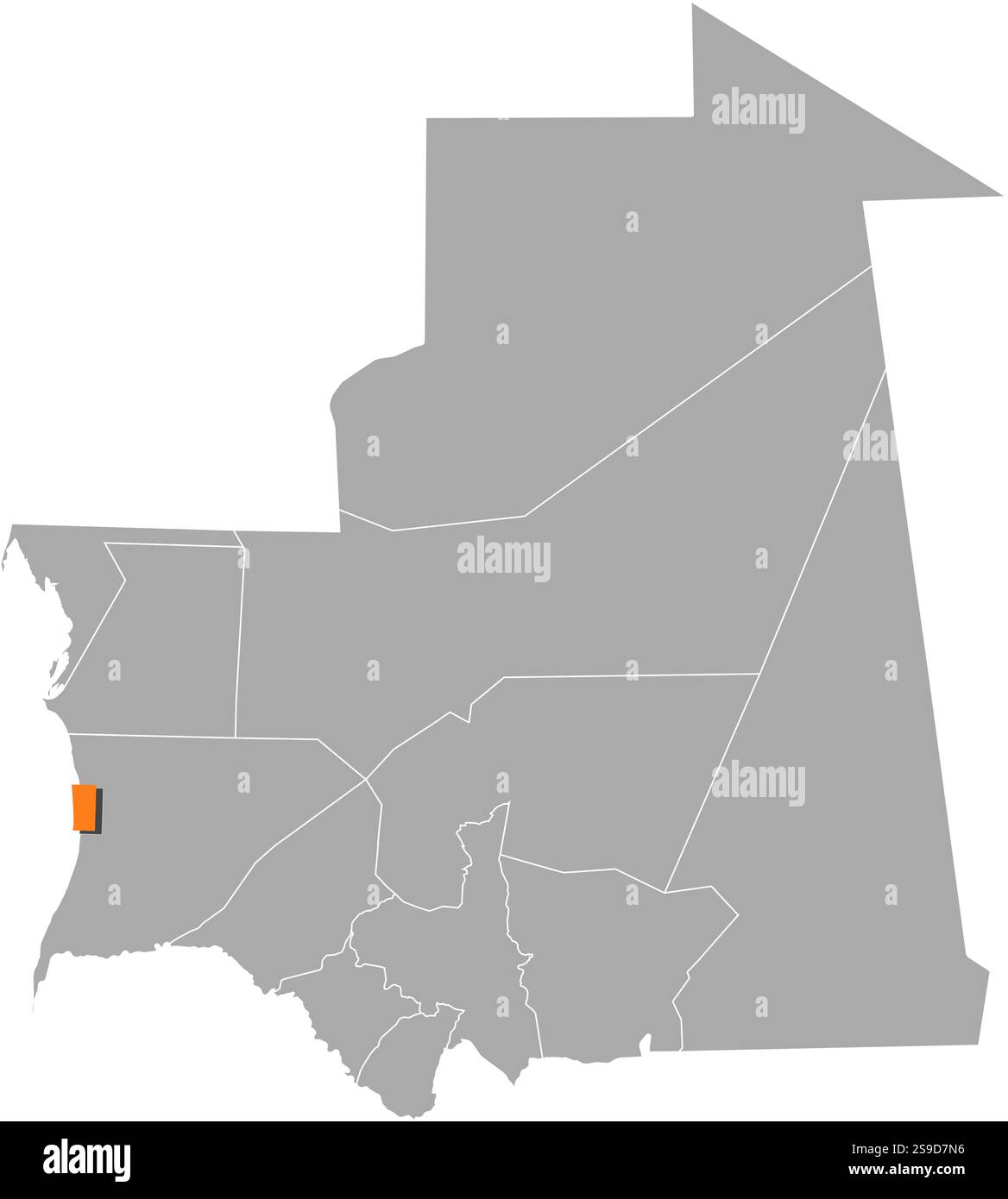 Map of Mauritania with the provinces, Nouakchott is highlighted by ...