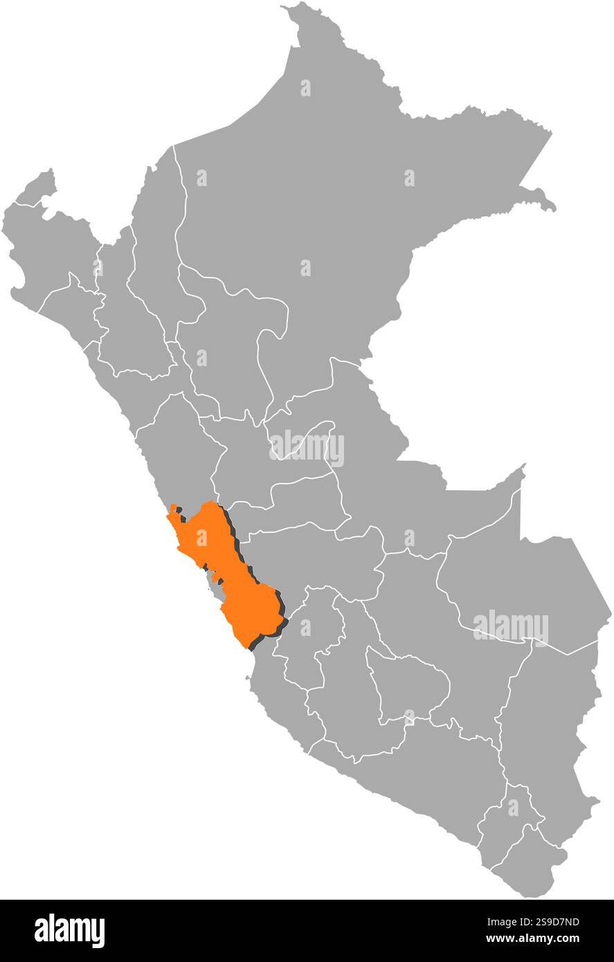 Map of Peru with the provinces, Lima is highlighted by orange Stock ...