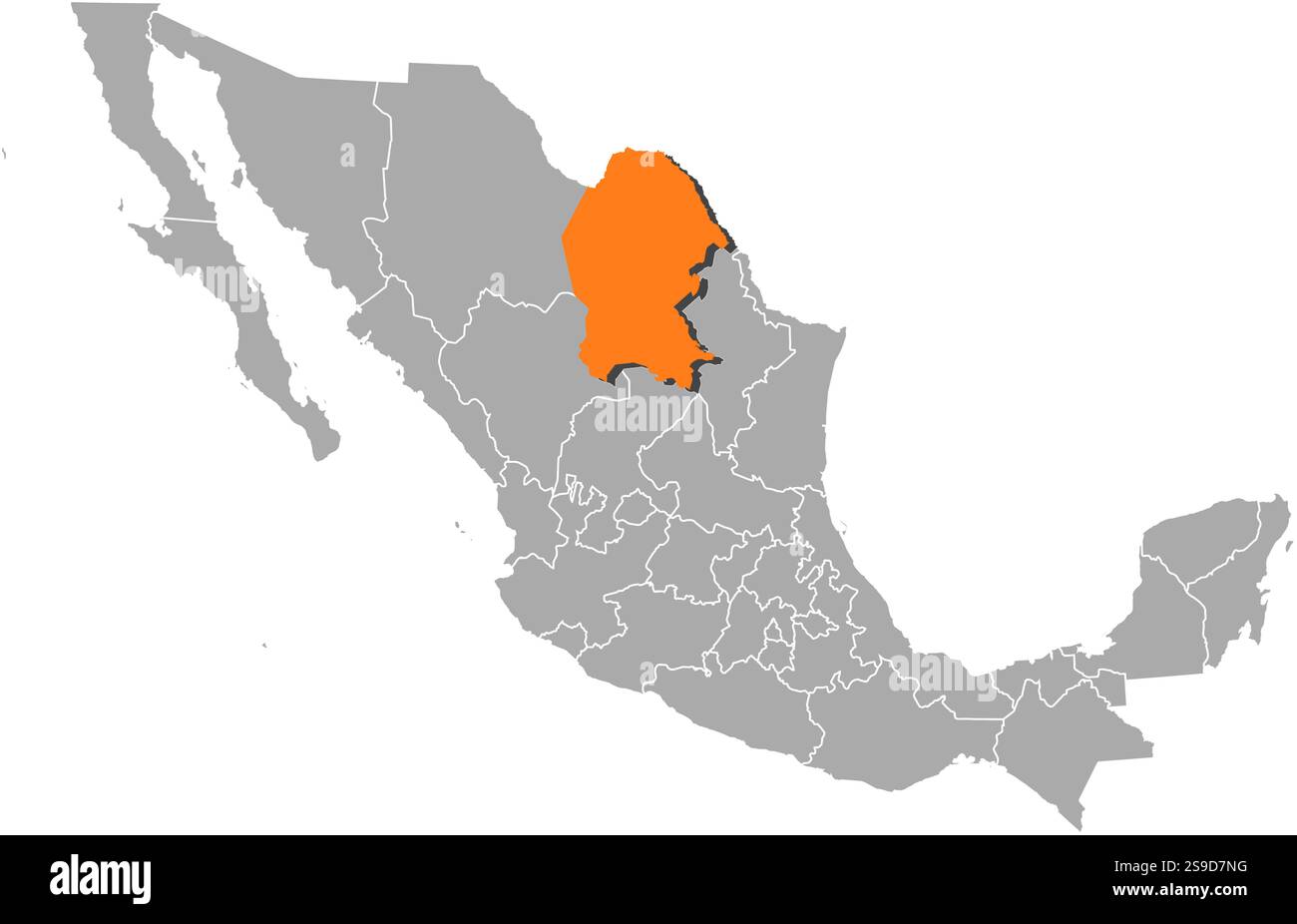 Map of Mexico with the provinces, Coahuila is highlighted by orange ...