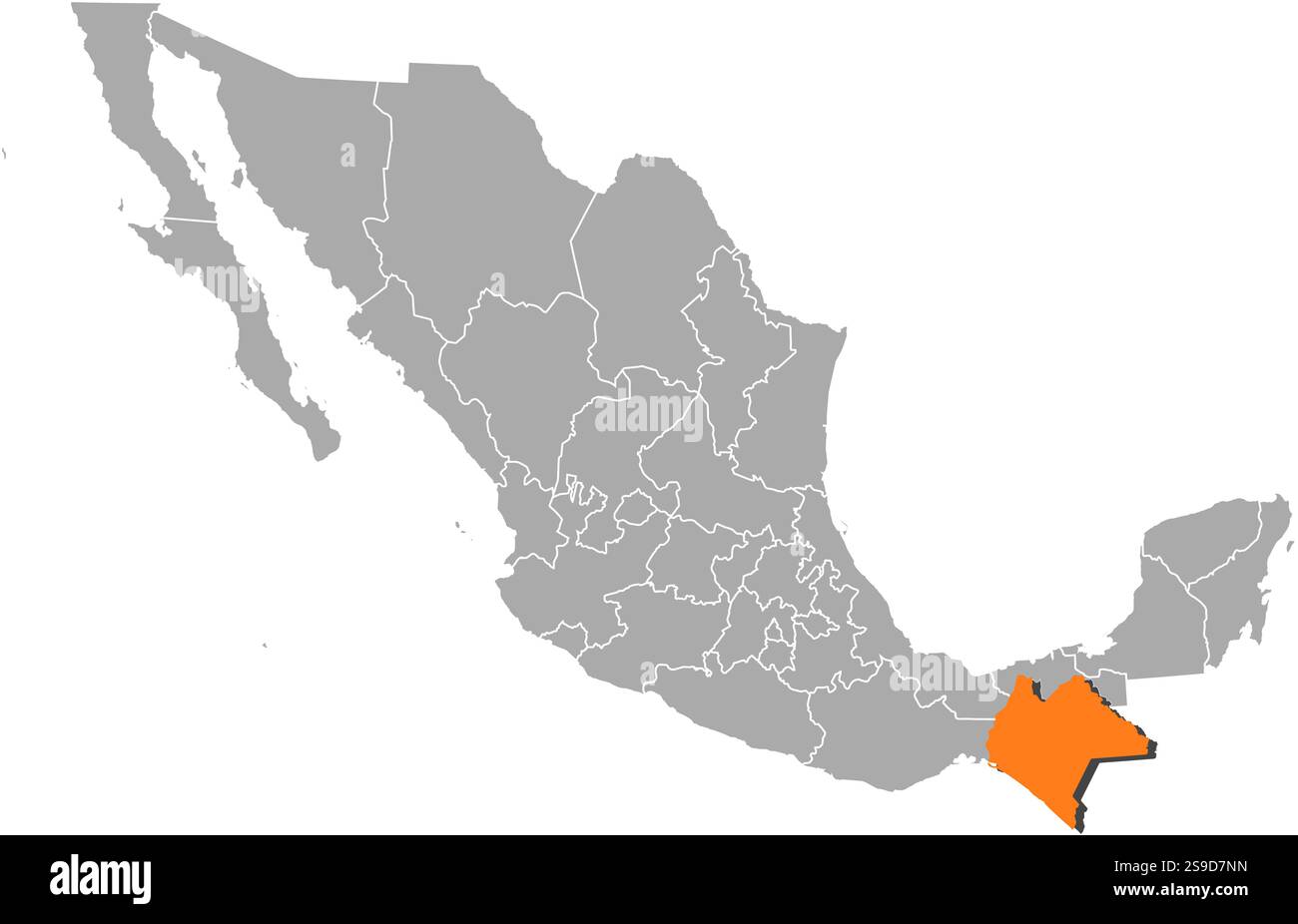 Map of Mexico with the provinces, Chiapas is highlighted by orange Stock Vector Image & Art - Alamy