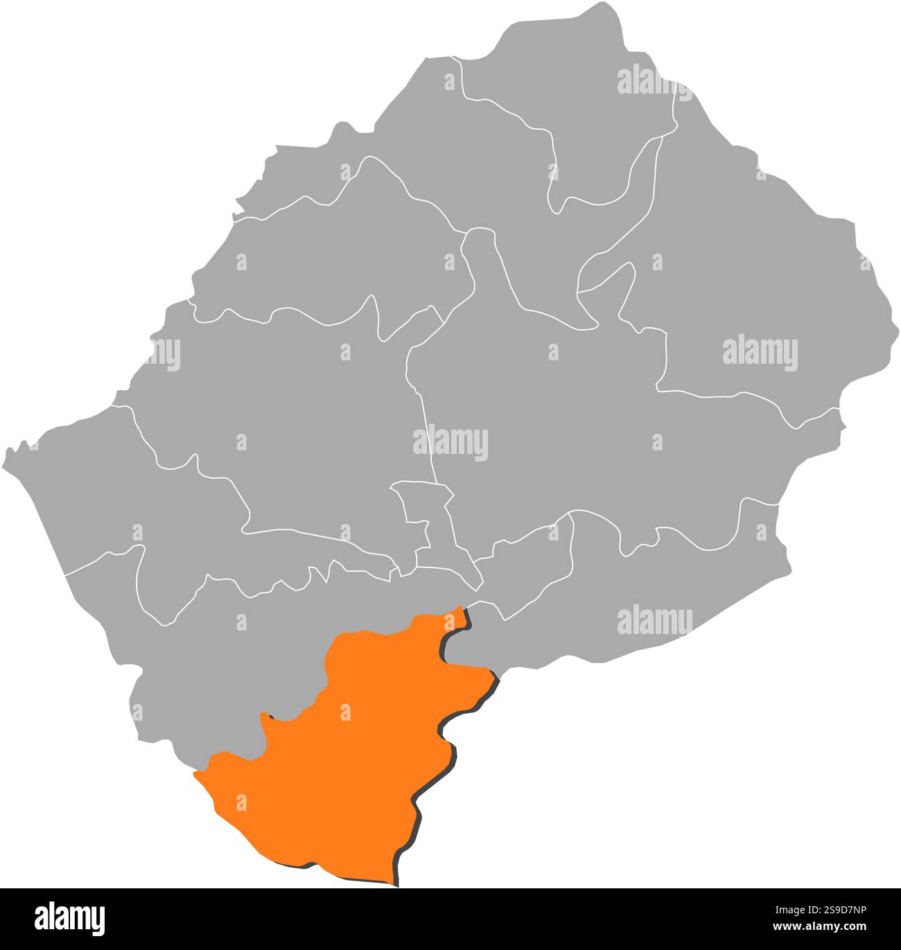 Map of Lesotho with the provinces, Quthing is highlighted by orange ...