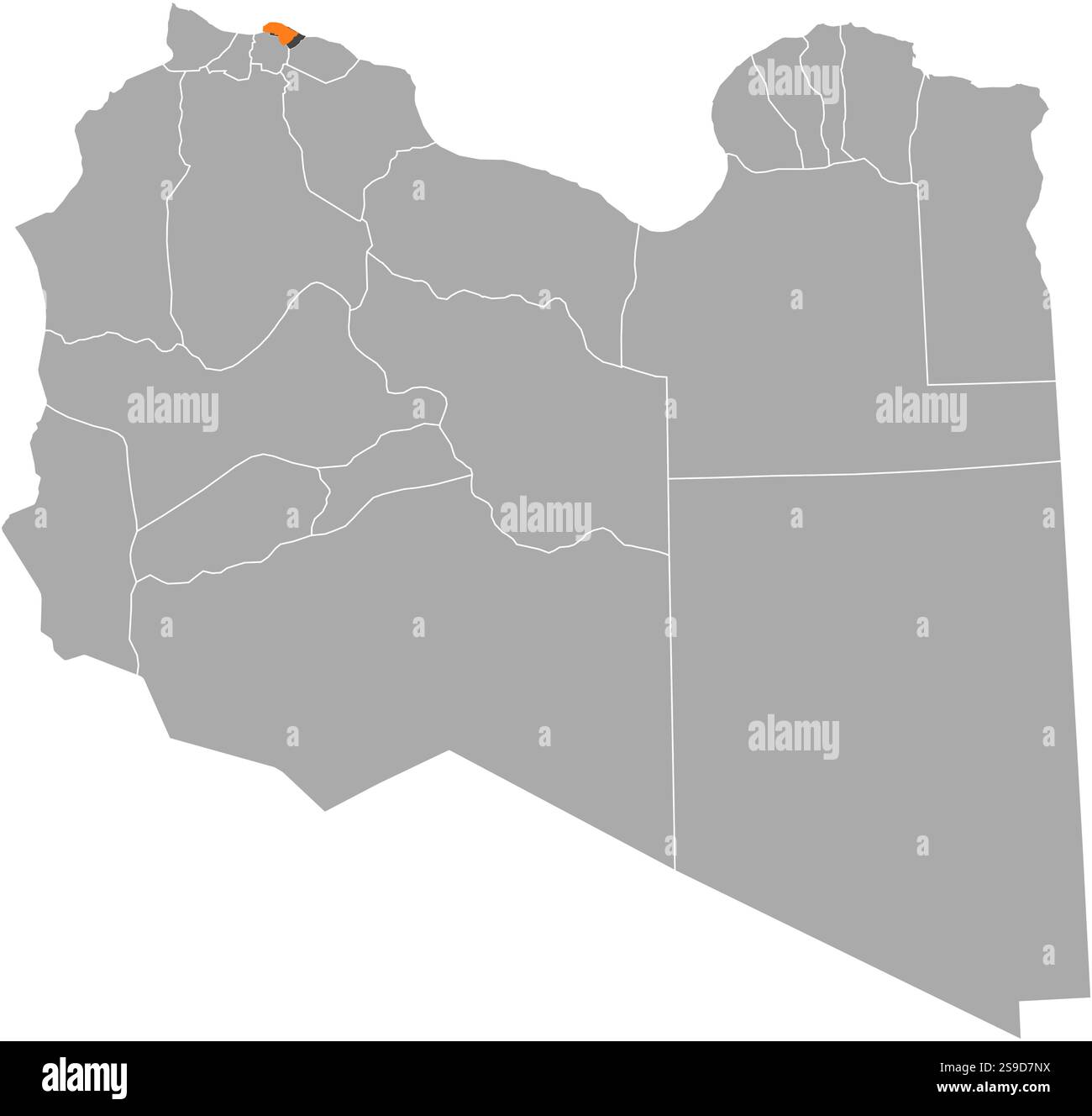 Map of Libya with the provinces, Tripoli is highlighted by orange Stock ...